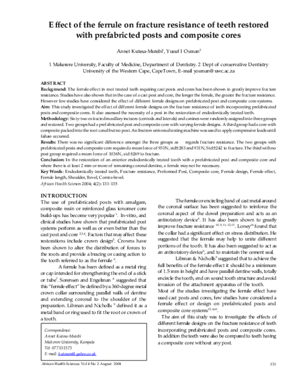 (PDF) Effect of the ferrule on fracture resistance of teeth restored ...