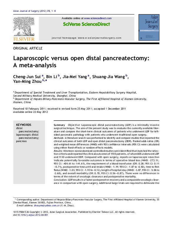 (PDF) Laparoscopic versus open distal pancreatectomy: A meta-analysis