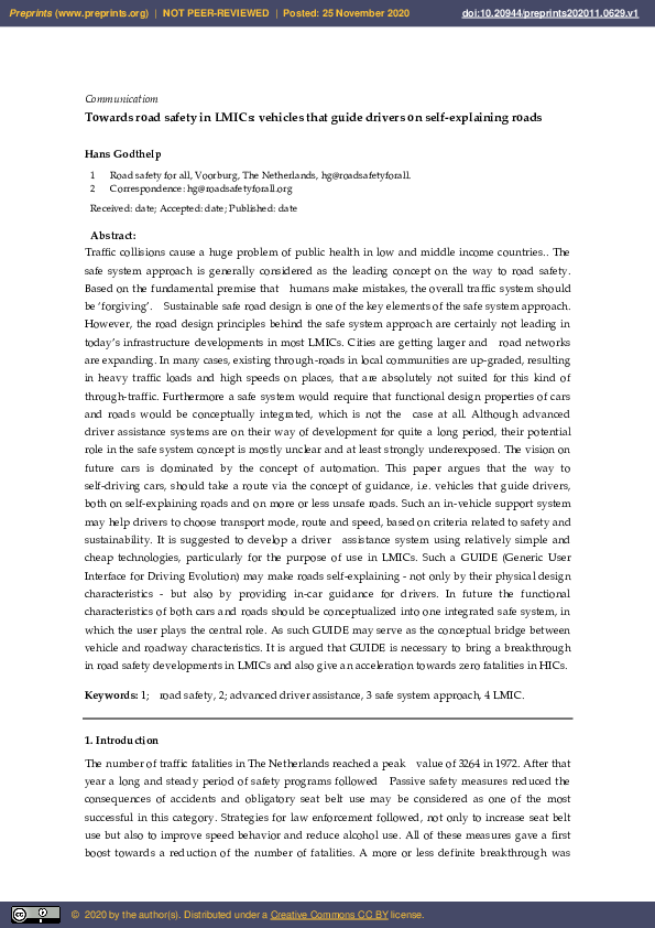 (PDF) Towards Road Safety in LMICs: Vehicles that Guide Drivers on Self-Explaining Roads