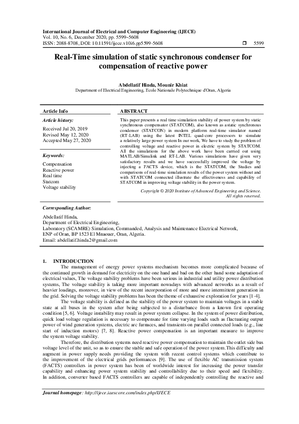 (PDF) Real-time simulation of static synchronous condenser (STATCOM) for compensation of ...