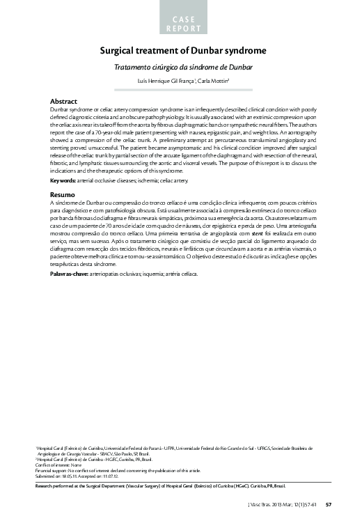 (PDF) Surgical treatment of Dunbar syndrome Tratamento cirúrgico da ...