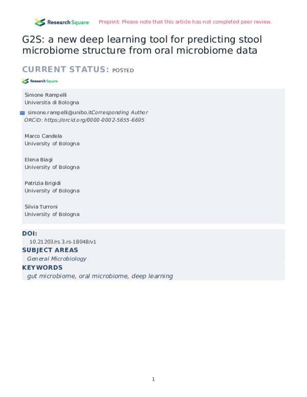 (PDF) G2S: a new deep learning tool for predicting stool microbiome ...