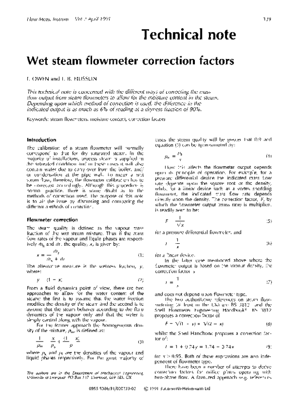 (PDF) Wet steam flowmeter correction factors