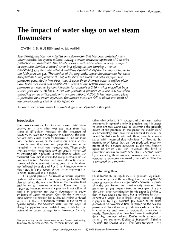(PDF) The impact of water slugs on wet steam flowmeters