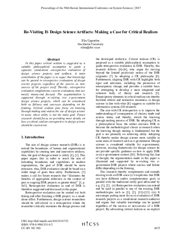 (PDF) Re-Visiting IS Design Science Artifacts: Making a Case for ...