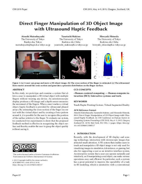 (PDF) Direct Finger Manipulation of 3D Object Image with Ultrasound ...