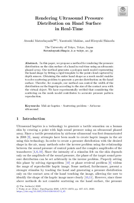 (PDF) Rendering Ultrasound Pressure Distribution on Hand Surface in ...