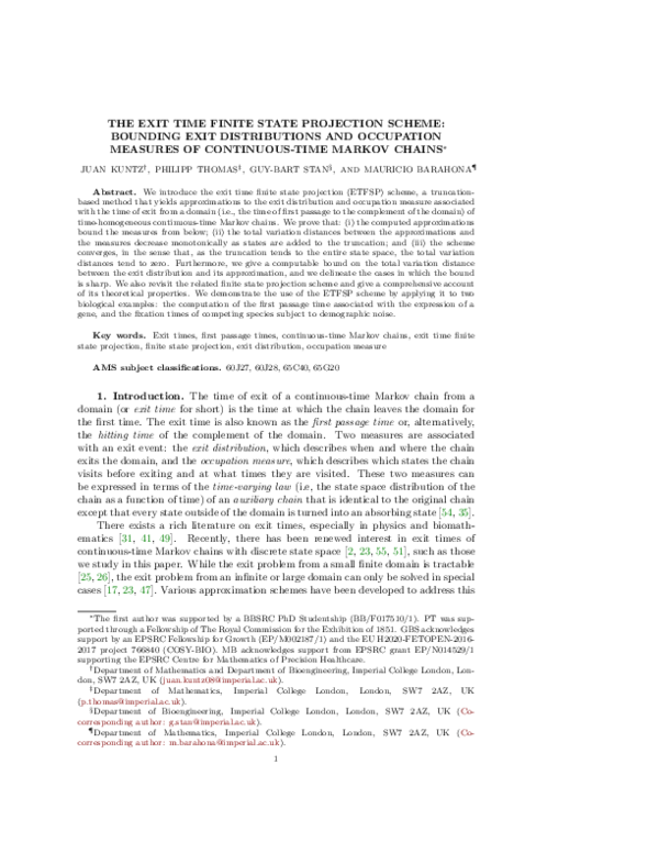 Pdf The Exit Time Finite State Projection Scheme Bounding Exit