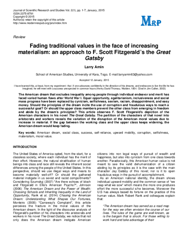 (PDF) Fading traditional values in the face of increasing materialism ...
