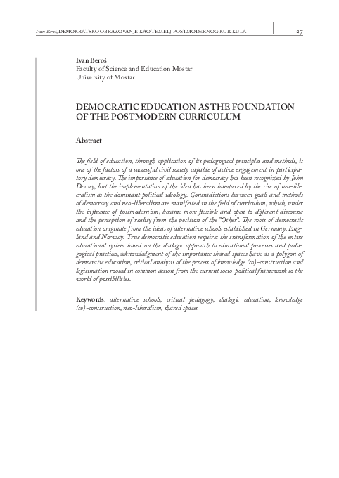 (PDF) DEmOCRATIC EDUCATION AS THE FOUNDATION OF THE POSTmODERN CURRICULUm