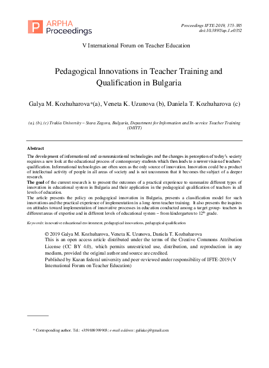 (PDF) Pedagogical Innovations in Teacher Training and Qualification in Bulgaria