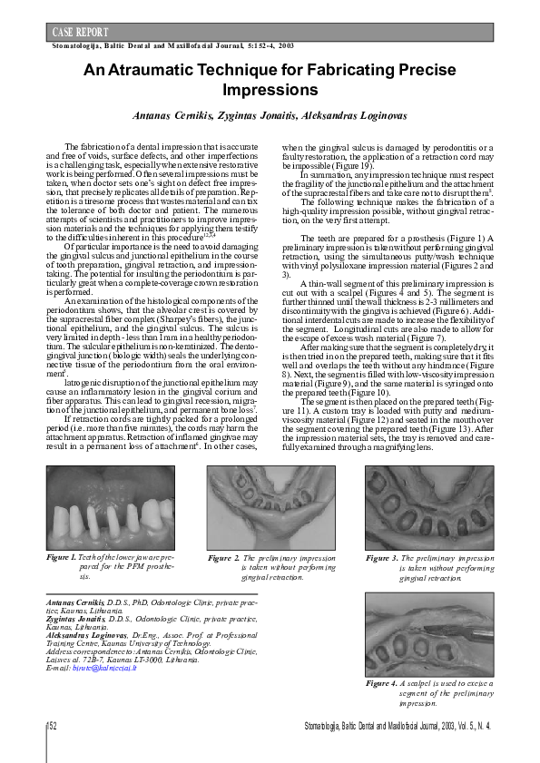 (PDF) An Atraumatic Technique for Fabricating Precise Impressions