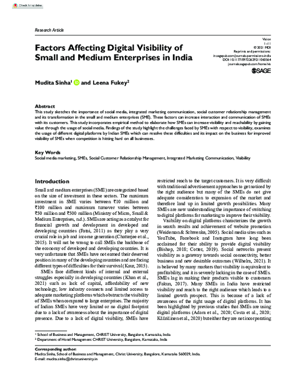 (PDF) Factors Affecting Digital Visibility of Small and Medium Enterprises in India