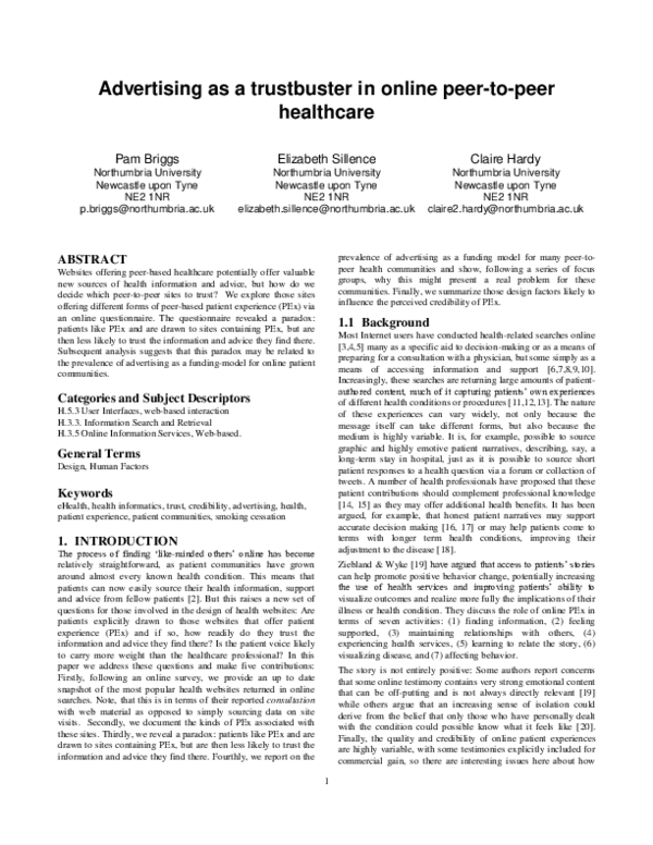 (PDF) Advertising as a trustbuster in online peer-to-peer healthcare