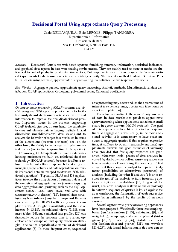 (PDF) Decisional portal using approximate query processing