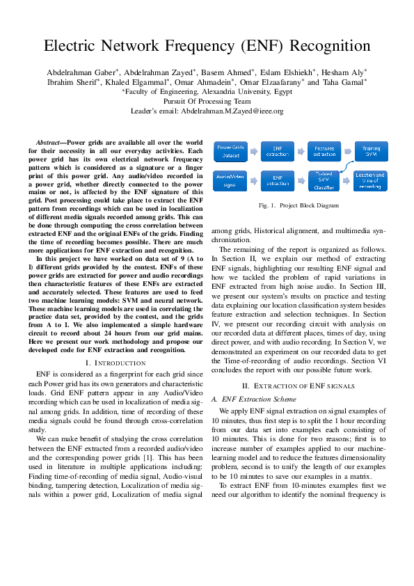 (PDF) Electric Network Frequency (ENF) Recognition