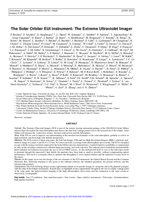 (PDF) The Solar Orbiter EUI instrument: The Extreme Ultraviolet Imager