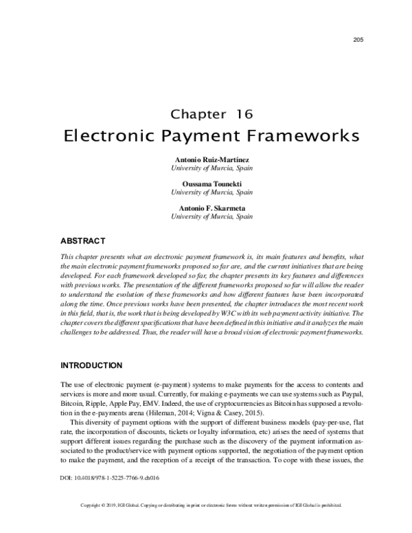 (PDF) Electronic Payment Frameworks | OUSSAMA TOUNEKTI - Academia.edu