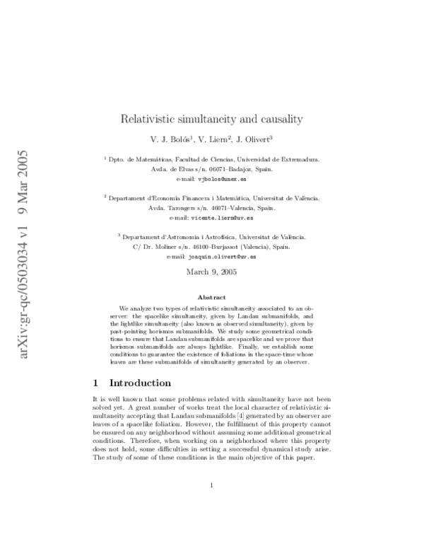 (PDF) Relativistic Simultaneity and Causality