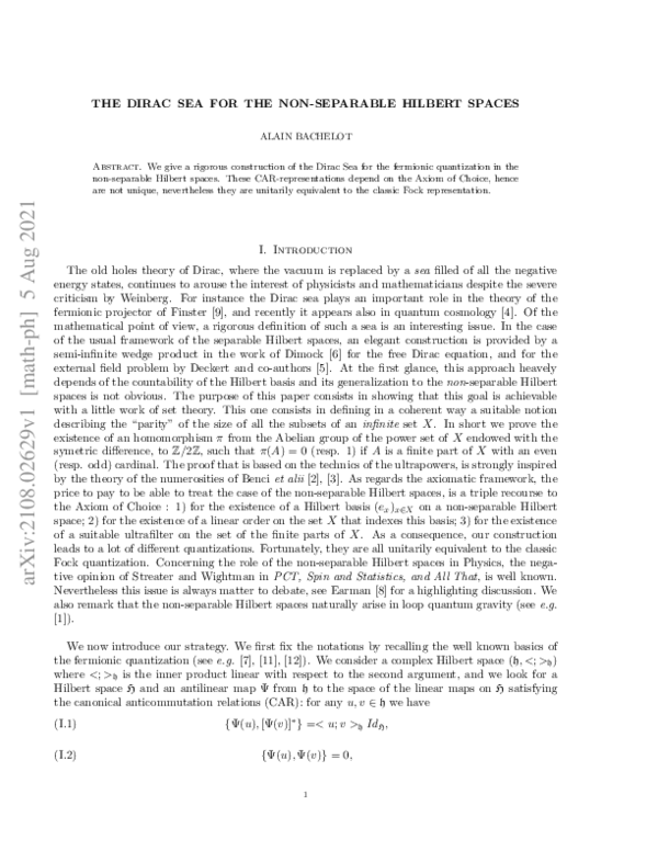 (PDF) The Dirac Sea for the Non-Separable Hilbert Spaces