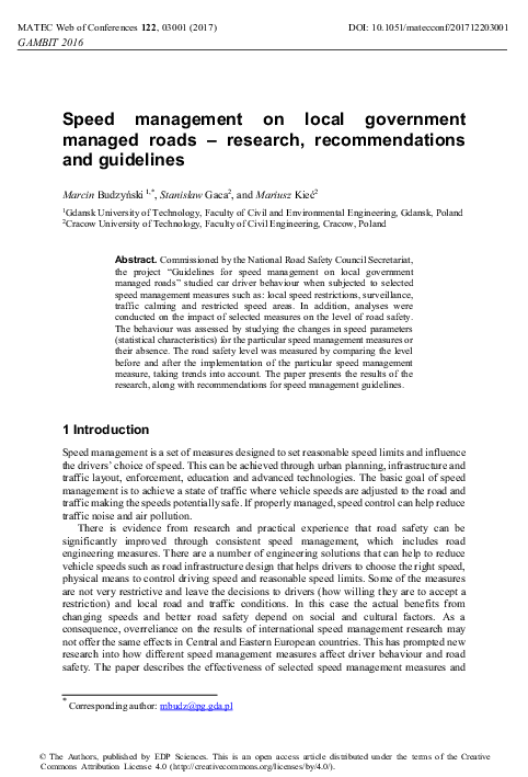 (PDF) Speed management on local government managed roads – research ...