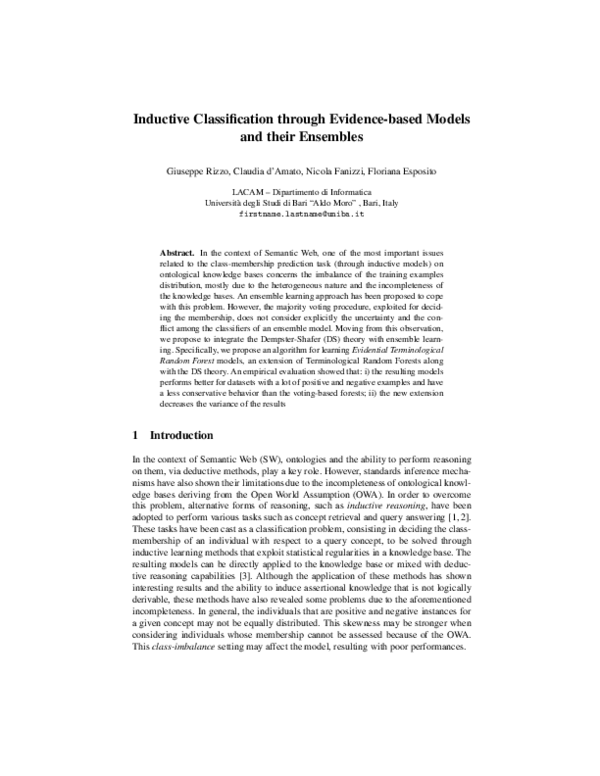 Pdf Inductive Classification Through Evidence Based Models And Their