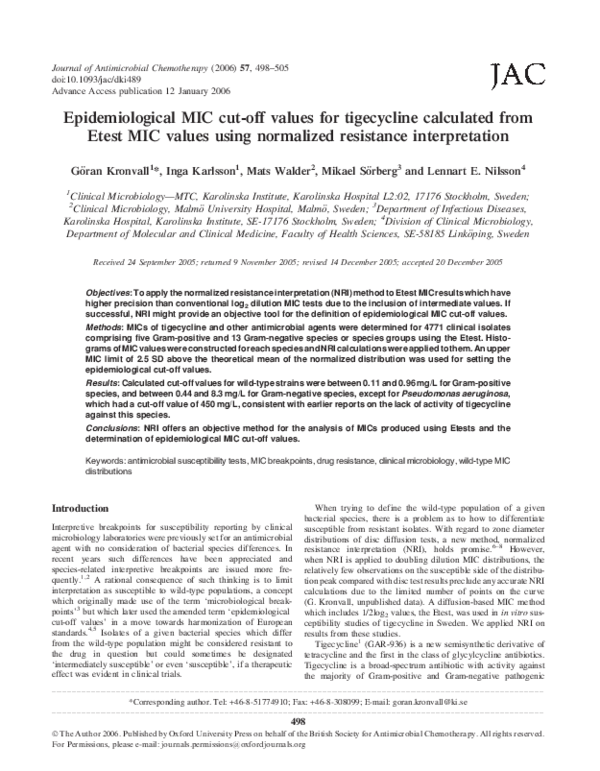 (PDF) Epidemiological MIC cut-off values for tigecycline calculated ...