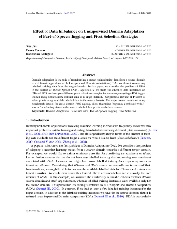 (PDF) Effect of Data Imbalance on Unsupervised Domain Adaptation of Part-of-Speech Tagging and ...