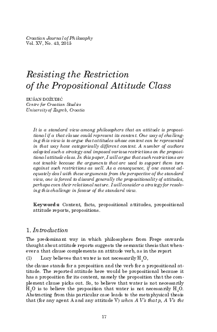 (PDF) Resisting the Restriction of the Propositional Attitude Class