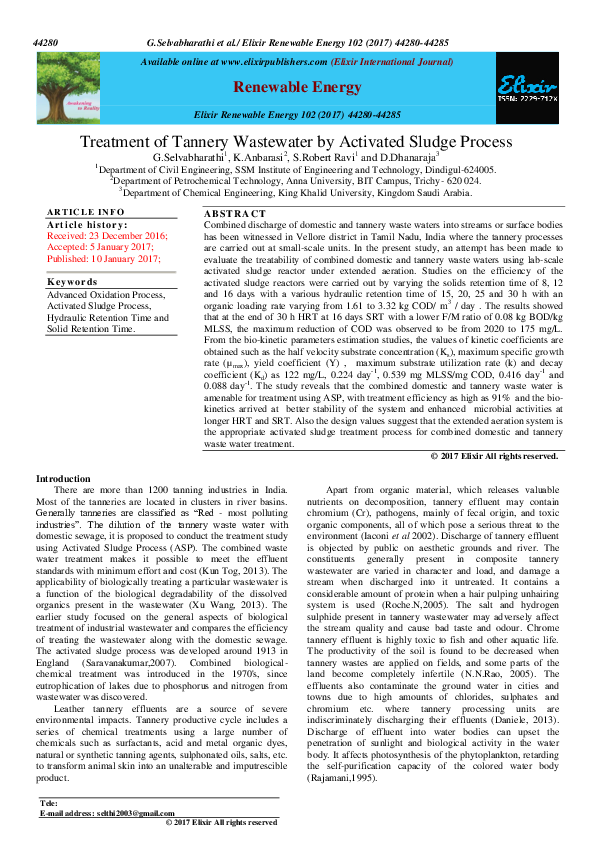 (PDF) Treatment of Tannery Wastewater by Activated Sludge Process