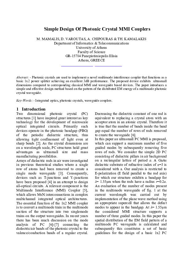 (PDF) Simple design of photonic crystal MMI couplers