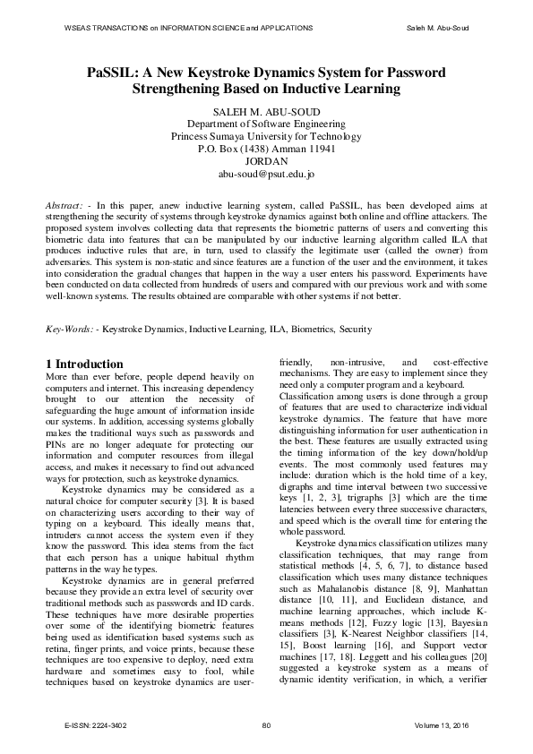 (PDF) PaSSIL: A New Keystroke Dynamics System for Password Strengthening Based on Inductive Learning