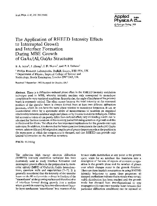 (PDF) The application of RHEED intensity effects to interrupted growth ...