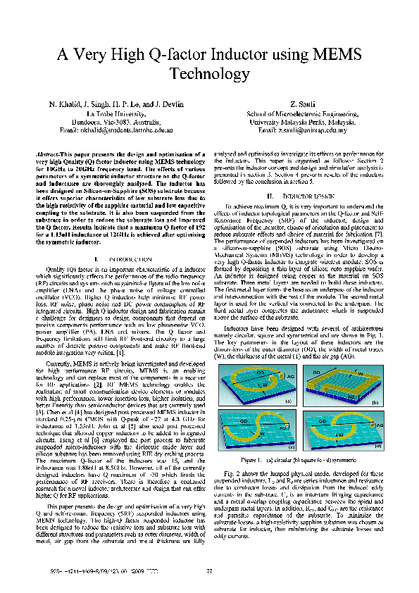 (PDF) A very high Q-factor inductor using MEMS technology