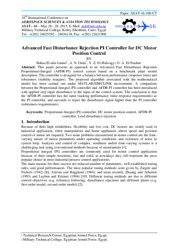 (PDF) Advanced Fast Disturbance Rejection PI Controller for DC Motor Position Control