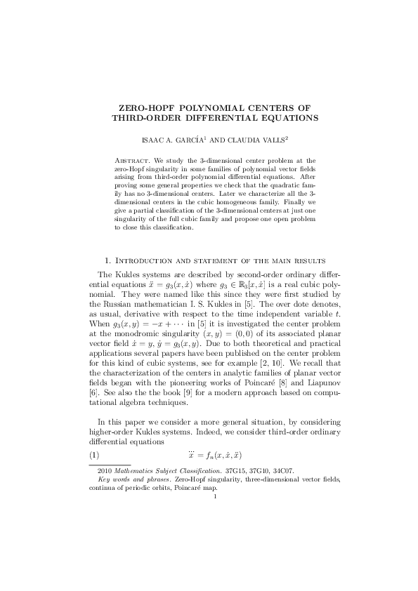 (PDF) Zero-Hopf Polynomial Centers of Third-Order Differential Equations