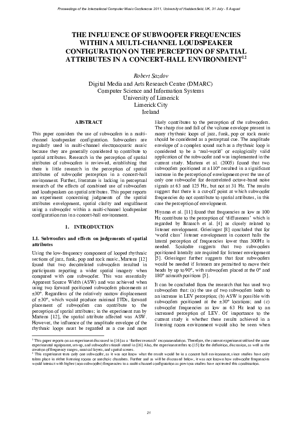 (PDF) The influence of sub-woofer frequencies within a multi-channel ... (PDF) The influence of sub-woofer frequencies within a multi-channel ...