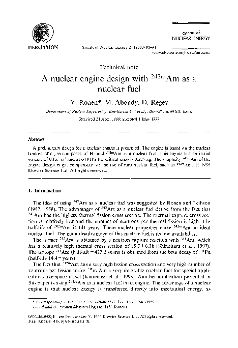 (PDF) A nuclear engine design with 242mAm as a nuclear fuel