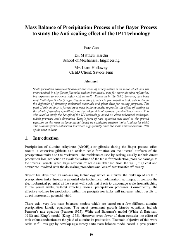 (PDF) Mass Balance of Precipitation Process of the Bayer Process to ...