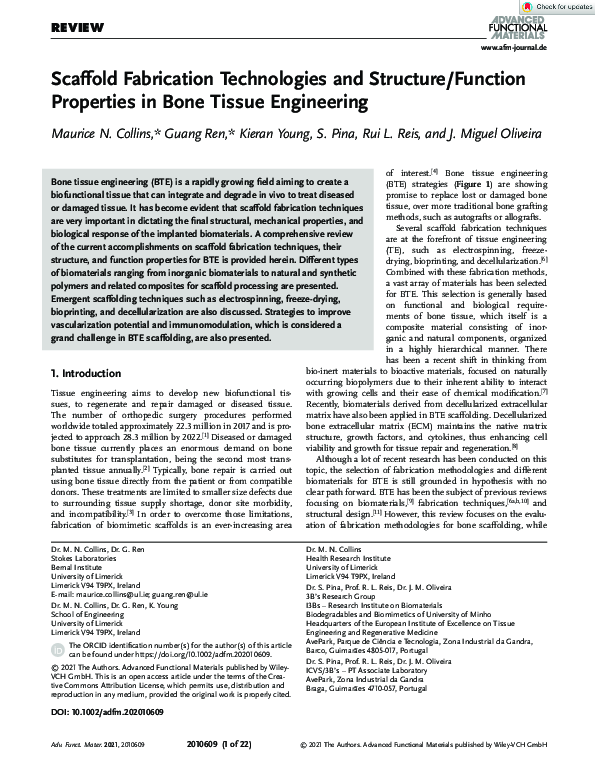 Pdf Scaffold Fabrication Technologies And Structurefunction Properties In Bone Tissue Engineering