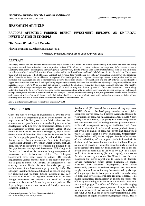 (PDF) Factors Affecting Foreign Direct Investment Inflows: An Empirical ...