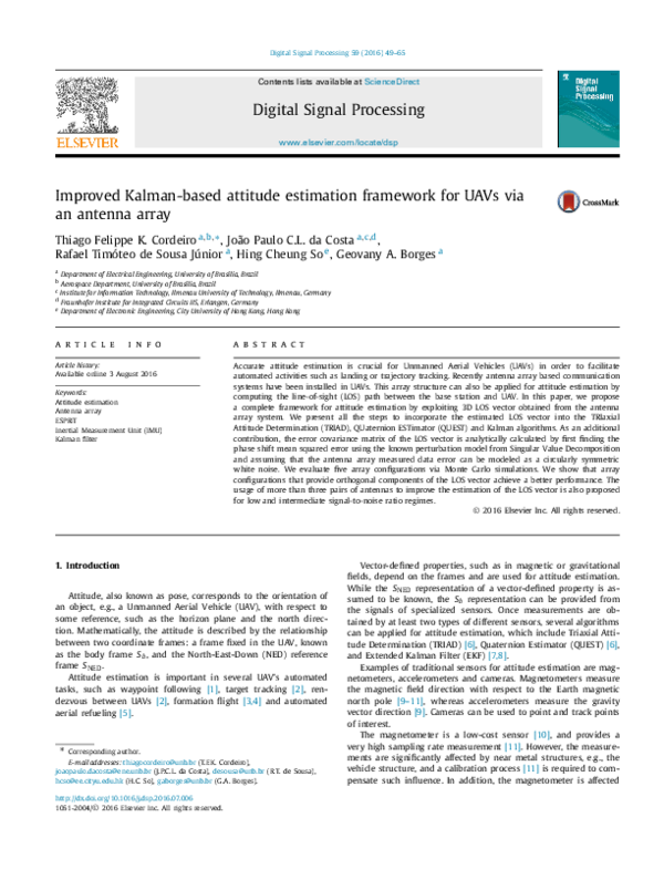 Pdf Improved Kalman Based Attitude Estimation Framework For Uavs Via