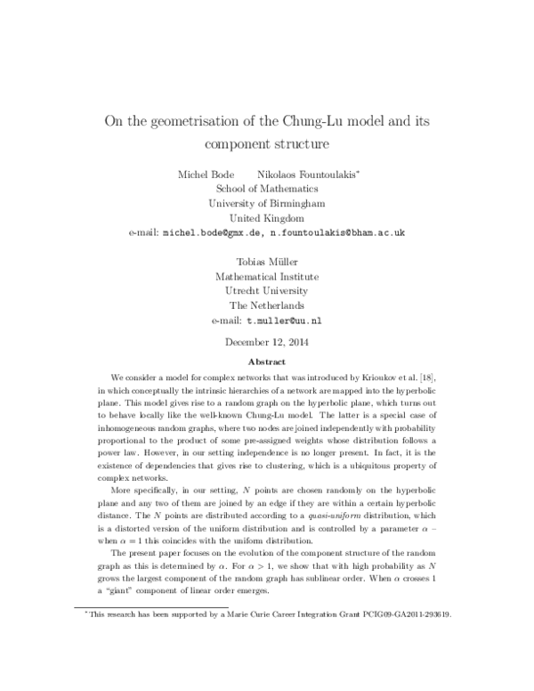 (PDF) On the geometrisation of the Chung-Lu model and its component ...