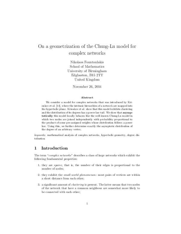 (PDF) On a geometrization of the Chung-Lu model for complex networks