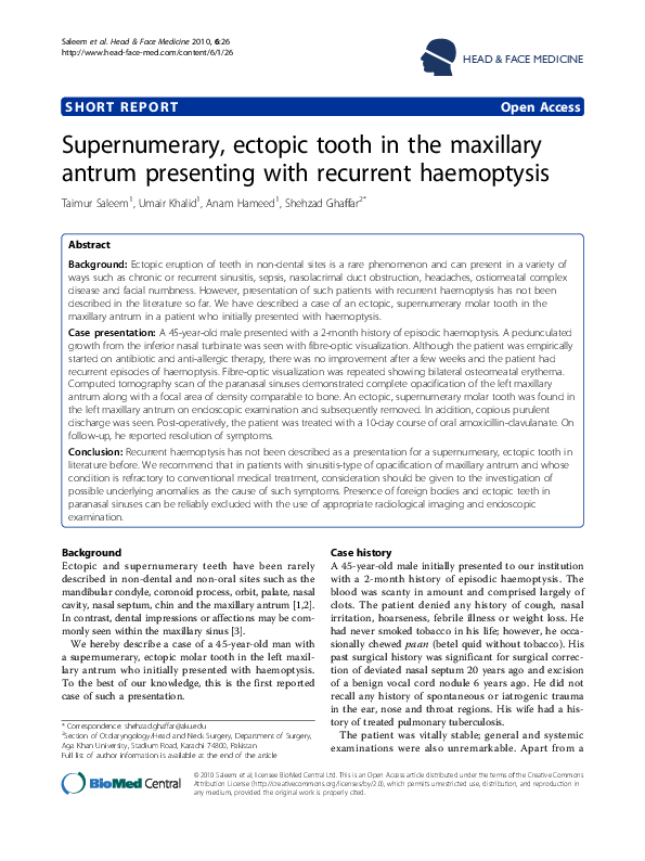 (PDF) Supernumerary, ectopic tooth in the maxillary antrum presenting ...