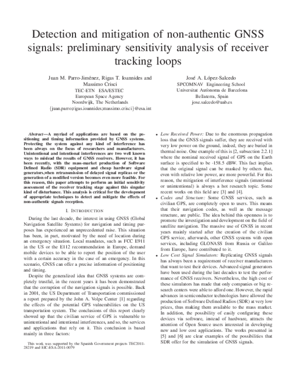 (PDF) Detection and mitigation of non-authentic GNSS signals: Preliminary sensitivity analysis ...