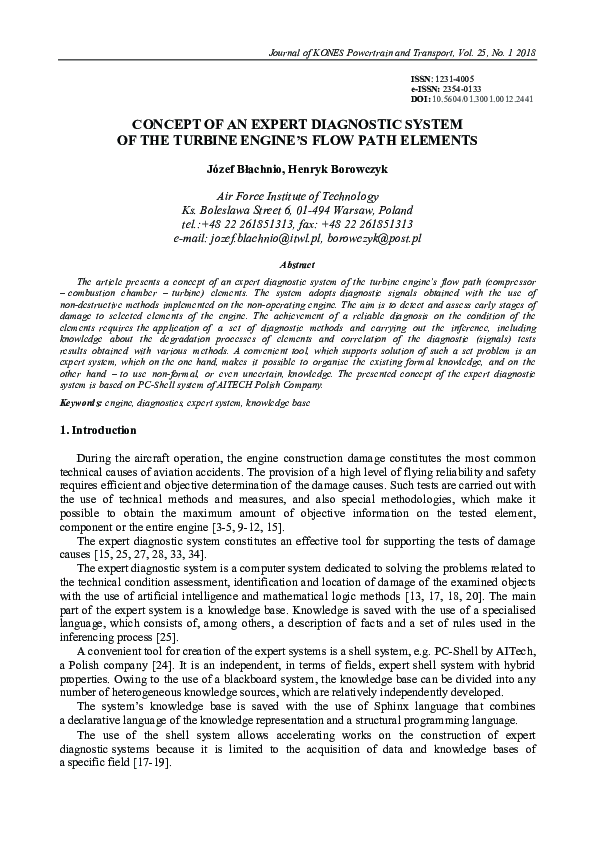 (PDF) Concept of an Expert Diagnostic System of the Turbine Engine’s ...