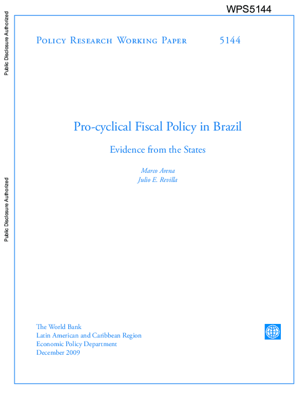 (PDF) Working Paper 5144 Pro-cyclical Fiscal Policy in Brazil Evidence ...