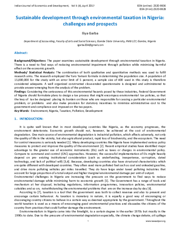 (PDF) Sustainable Development through Environmental Taxation in Nigeria ...