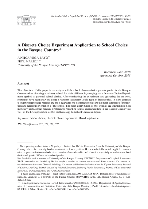 (PDF) A Discrete Choice Experiment Application to School Choice
